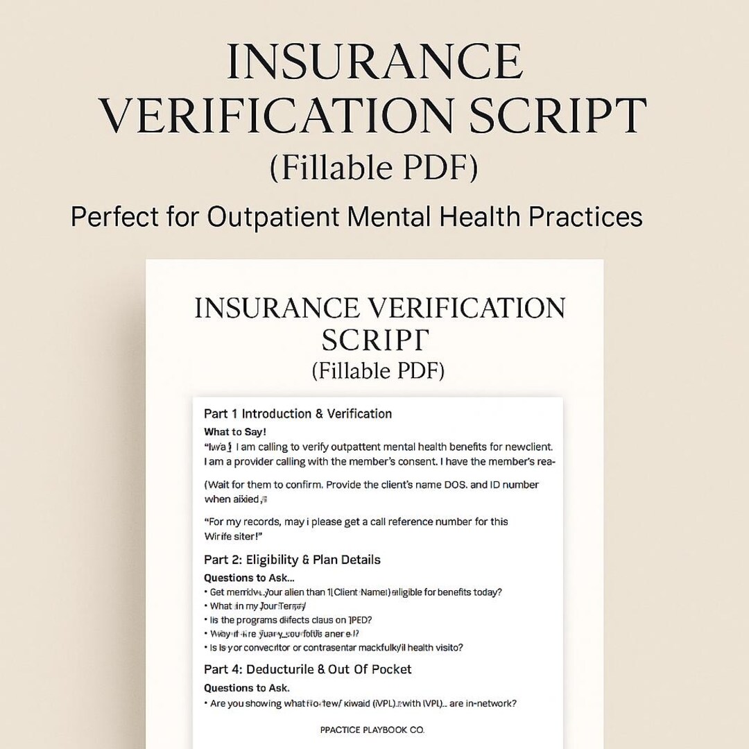 Mental Health Insurance Verification Script (fillable PDF) - Etsy