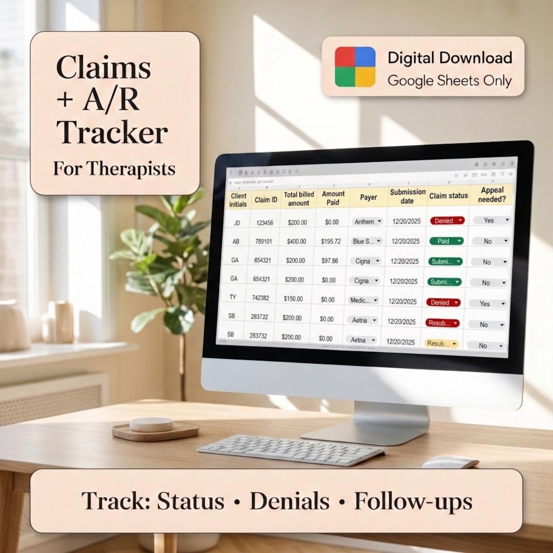 Medical Billing Insurance Claims & A/R Tracker Spreadsheet | Denial ...