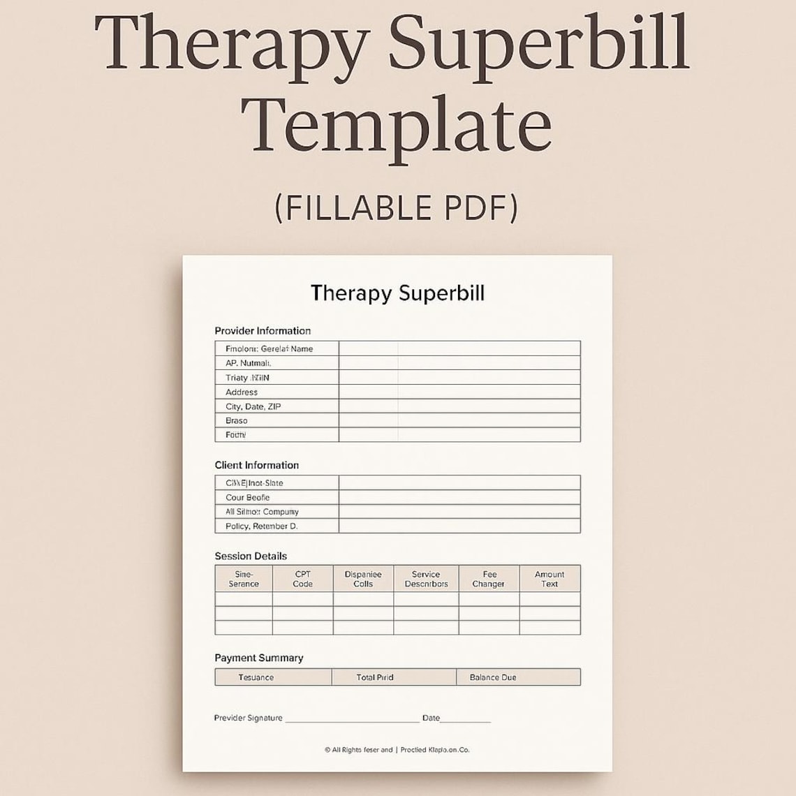 Therapy Superbill Template | Fillable PDF for Private Practice - Etsy