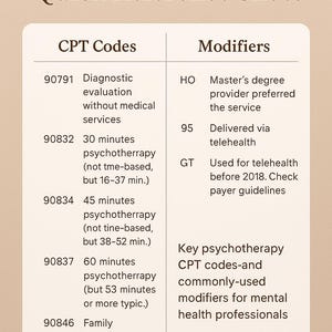 CPT & Modifier Quick Reference Sheet | Therapy Billing Codes | Behavioral Health Cheat Sheet ...