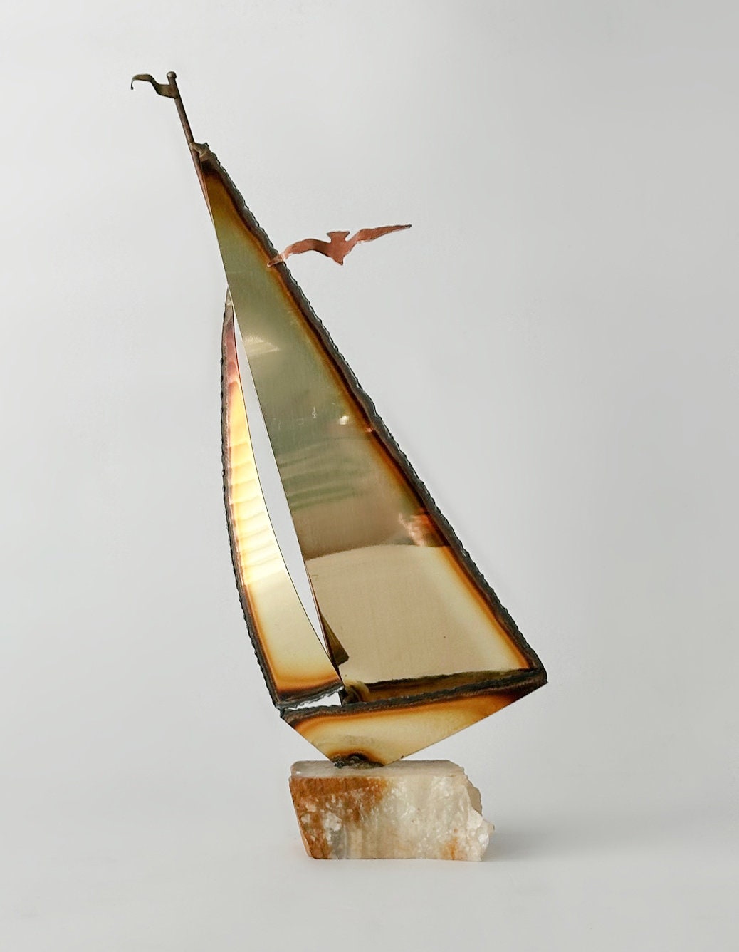 Mario Jason Copper & Brass Sailboat Sculpture on Onyx Base - Etsy
