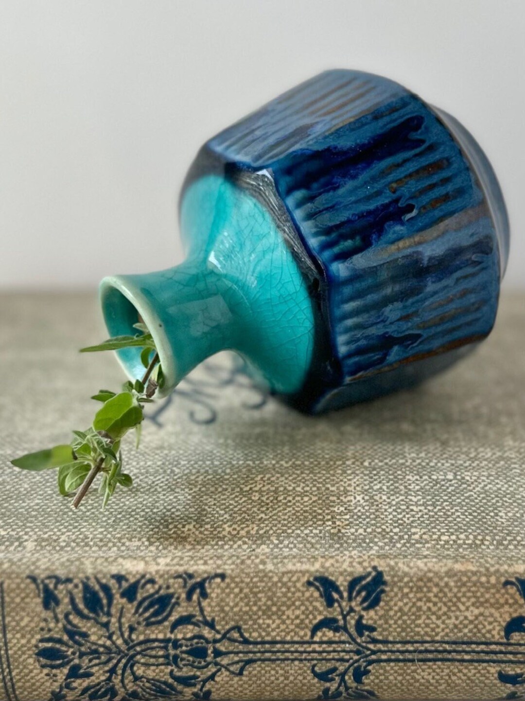 Miya Japanese Ceramic Bud Vase Blue and Teal Pottery - Etsy