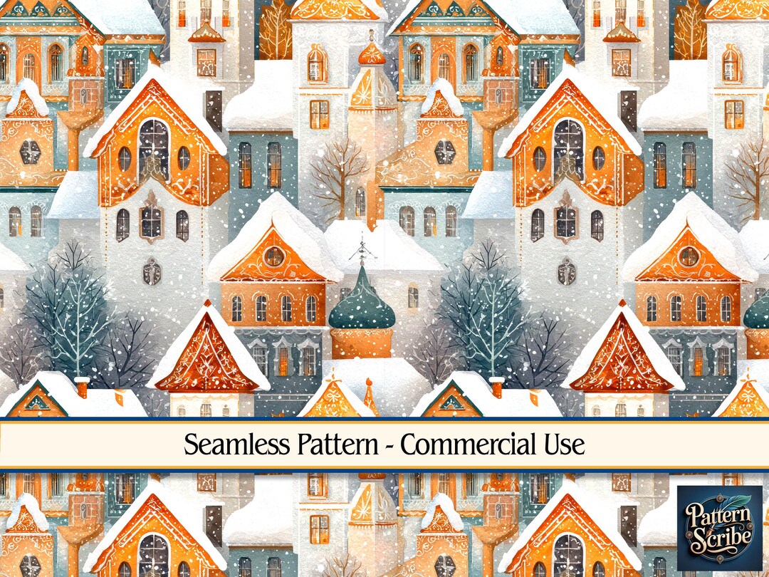 Winter Christmas Village | Seamless Digital Paper Pattern PNG ...