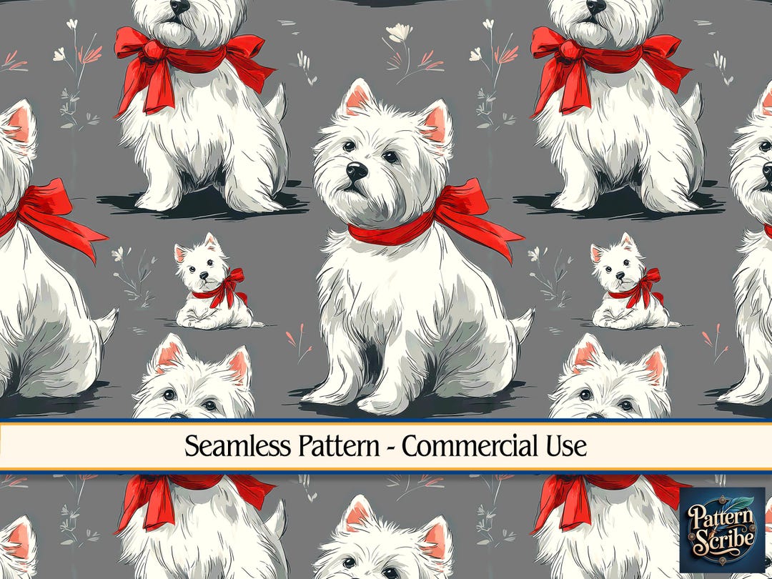 Cute Coquett Scotty Dog Christmas | Seamless Digital Paper Pattern PNG ...