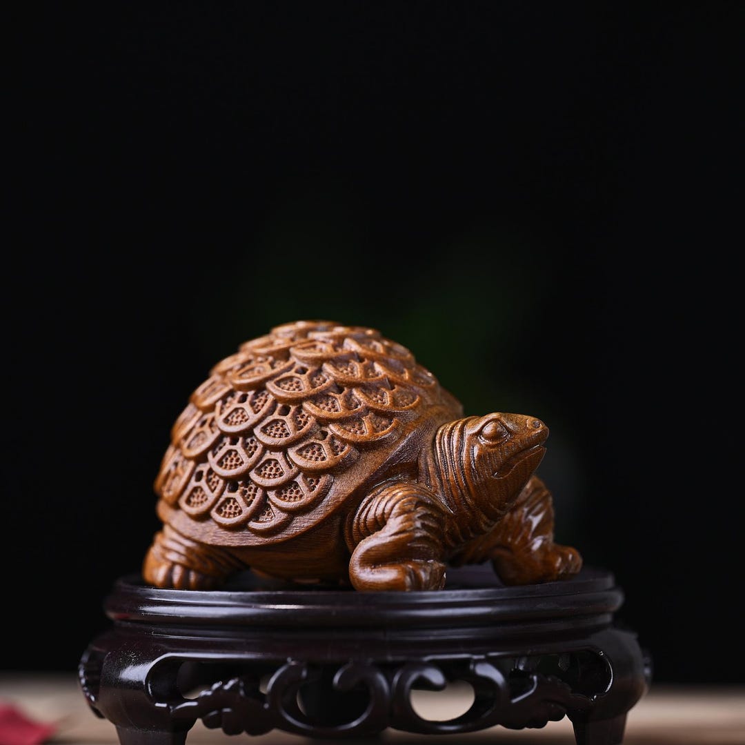 Hand Carved Wooden Turtle Figurine Desk Decor Animal Sculpture ...
