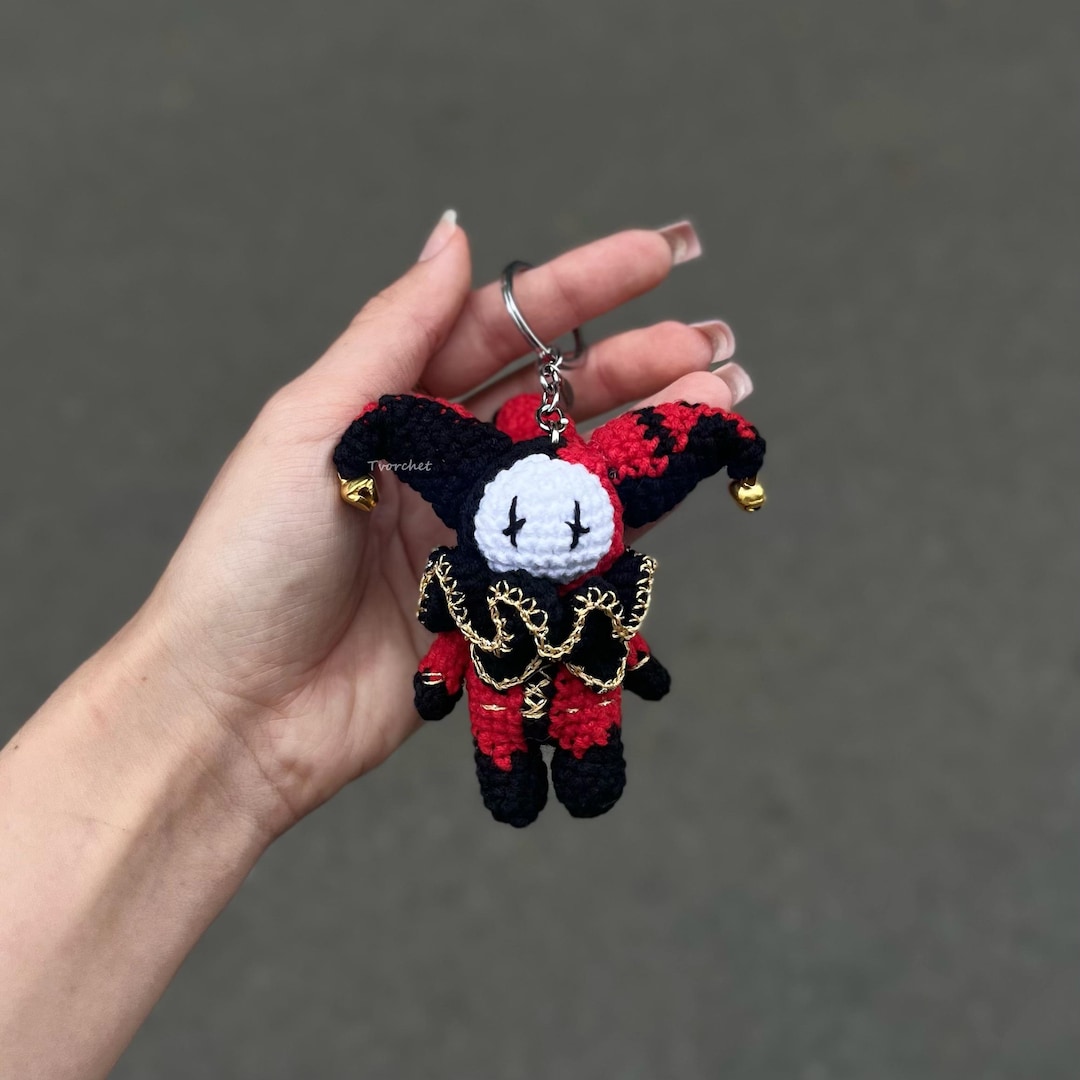 Crochet Jester Keychain, Magnetic Couple Keychains, Gothic Clown Plush ...