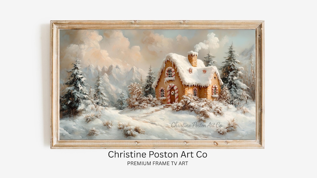 Christmas Gingerbread House Frame TV Art, Whimsical Christmas House for ...