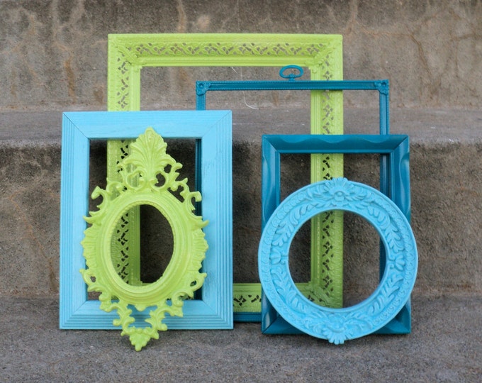 Blue Lime and Aqua Picture Frame Set Ornate - Etsy