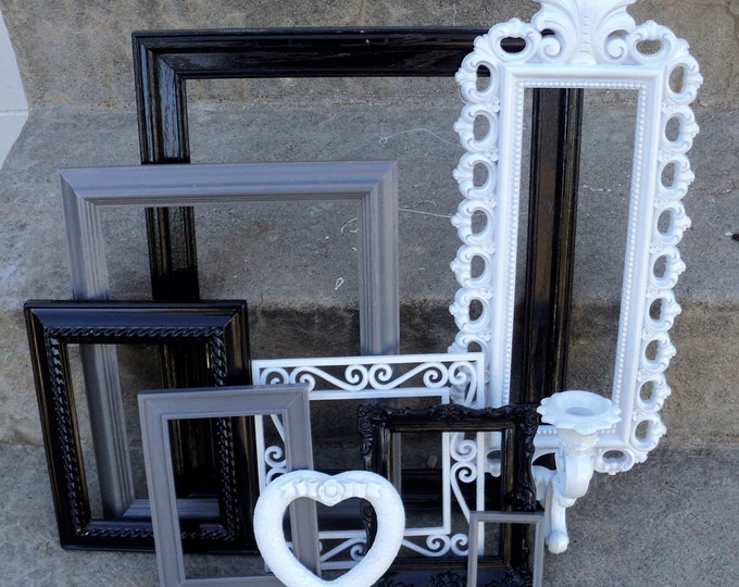 Black White and Gray Picture Frame Set Ornate - Etsy
