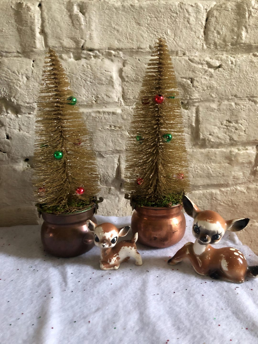 Bottle Brush Tree Display in Vintage Miniature Copper Kettles - Etsy