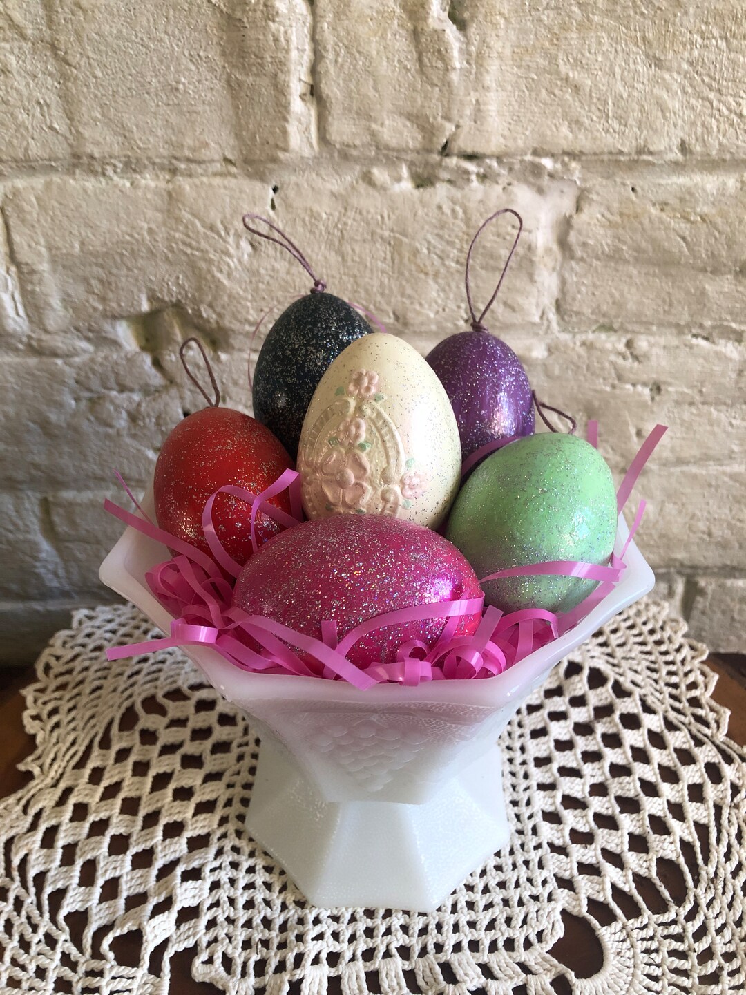 Vintage Ceramic Easter Eggs and Milk Glass Pedestal Bowl - Etsy