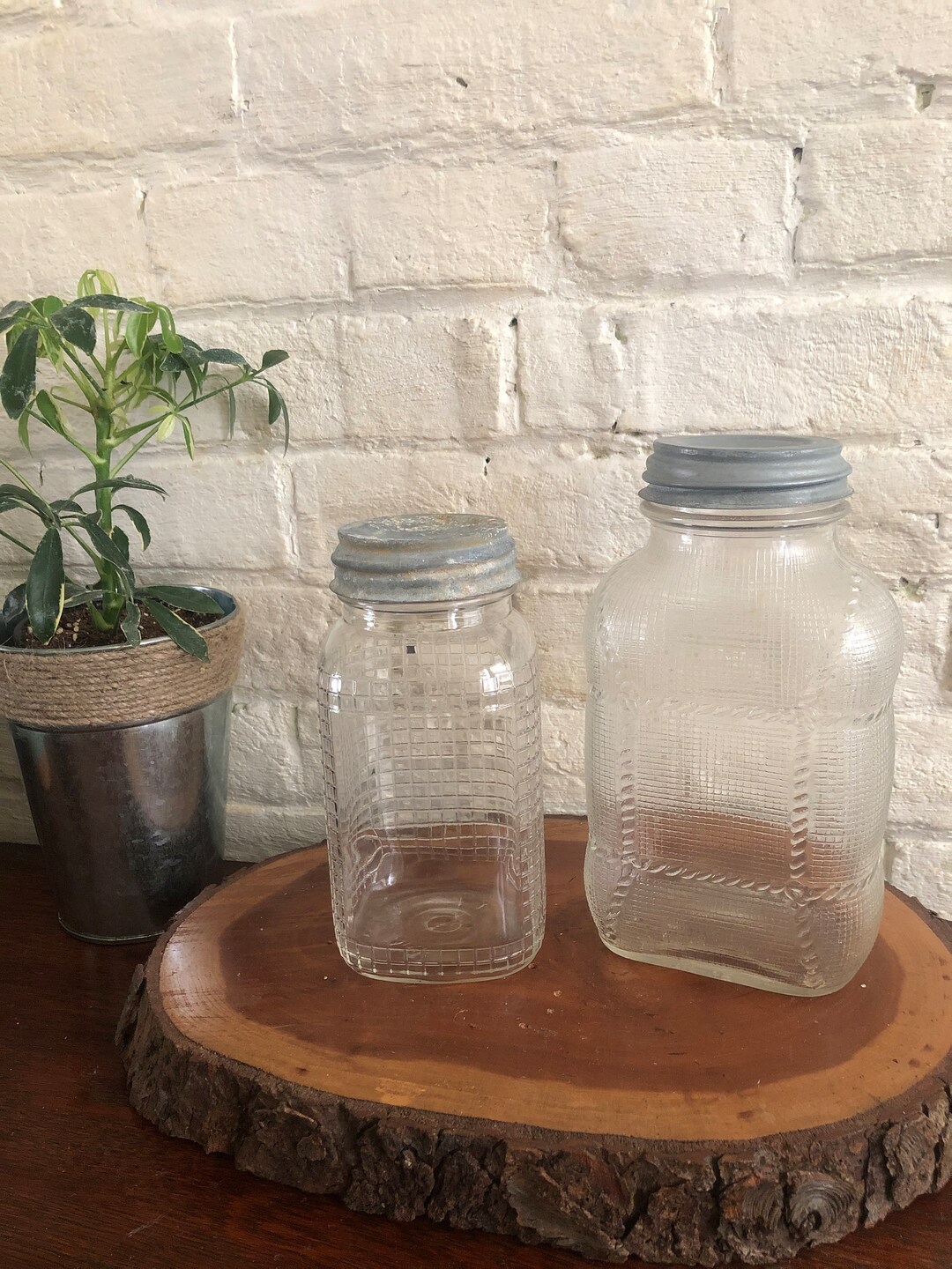 Vintage Clear Textured Glass Mason Jars With Zinc Lids - Etsy