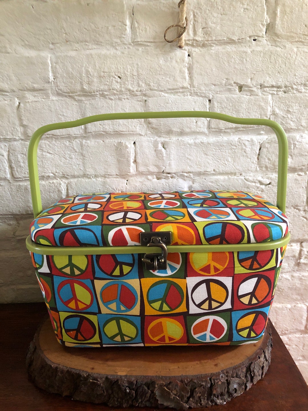 Vintage Padded Retro Sewing Box Peace Sign - Etsy