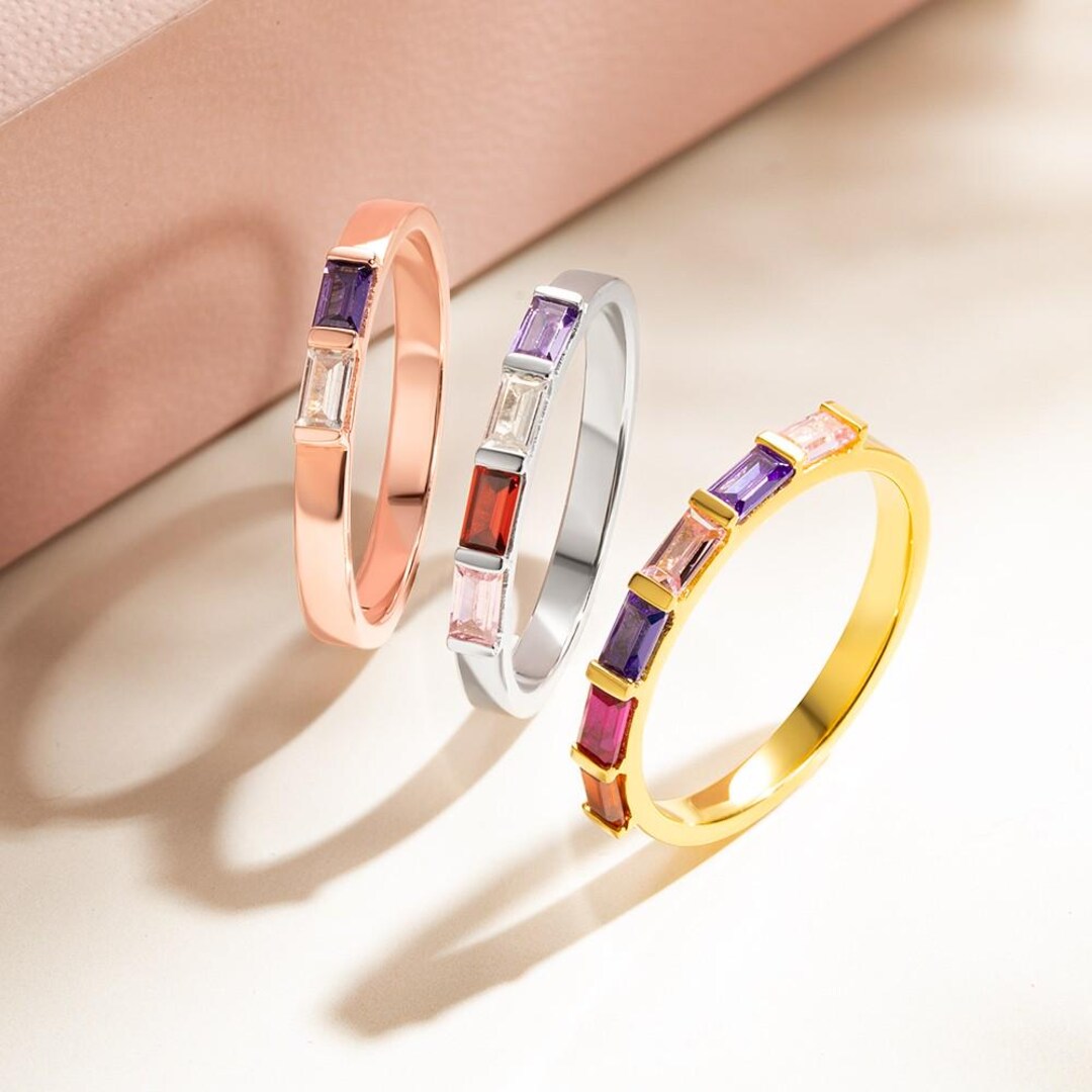 Personalized Birthstone Ring, Custom Design Rectangular Band With ...