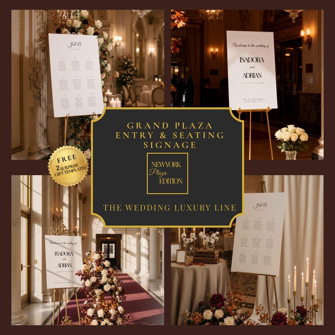 New York Wedding Welcome Sign + Seating Chart Canva Templates, Wedding ...