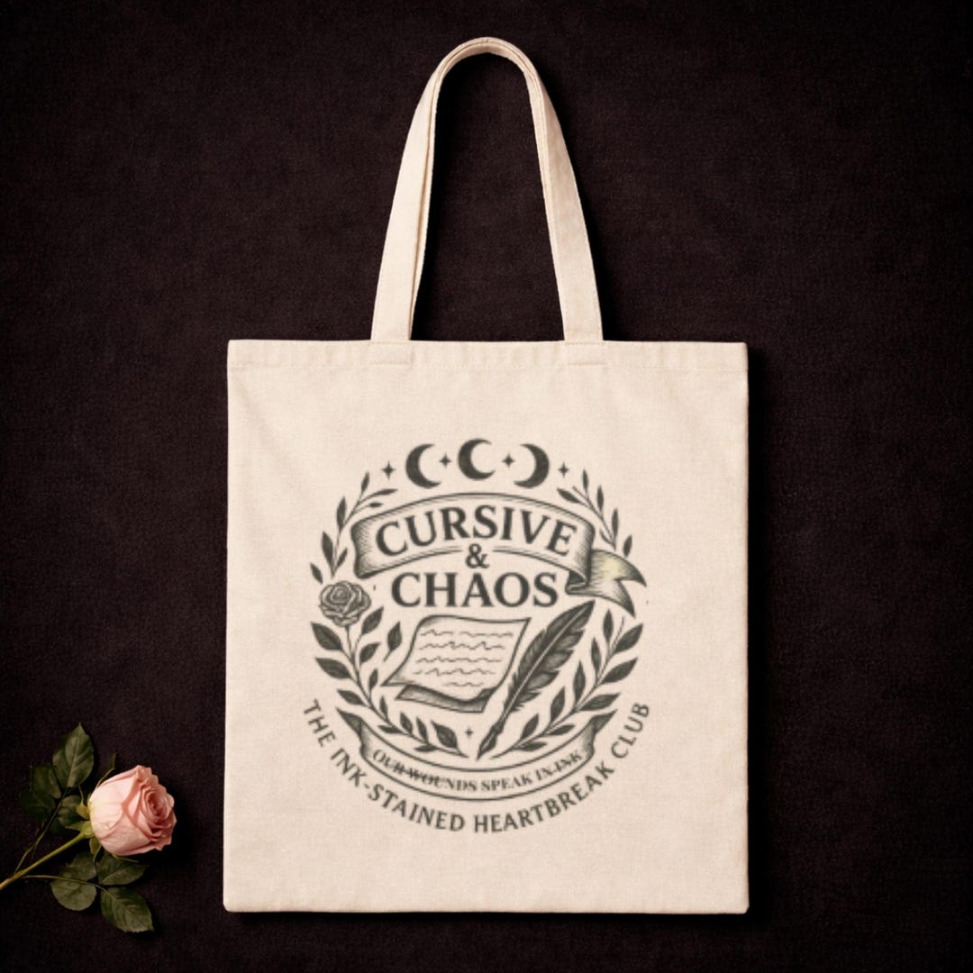 Cursive & Chaos Tote Bag, Dark Academia Canvas Tote, Book Lover Bag ...