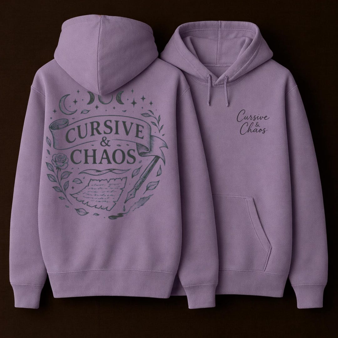 Cursive & Chaos Hoodie, Bookish Hoodie, Dark Academia Sweatshirt ...