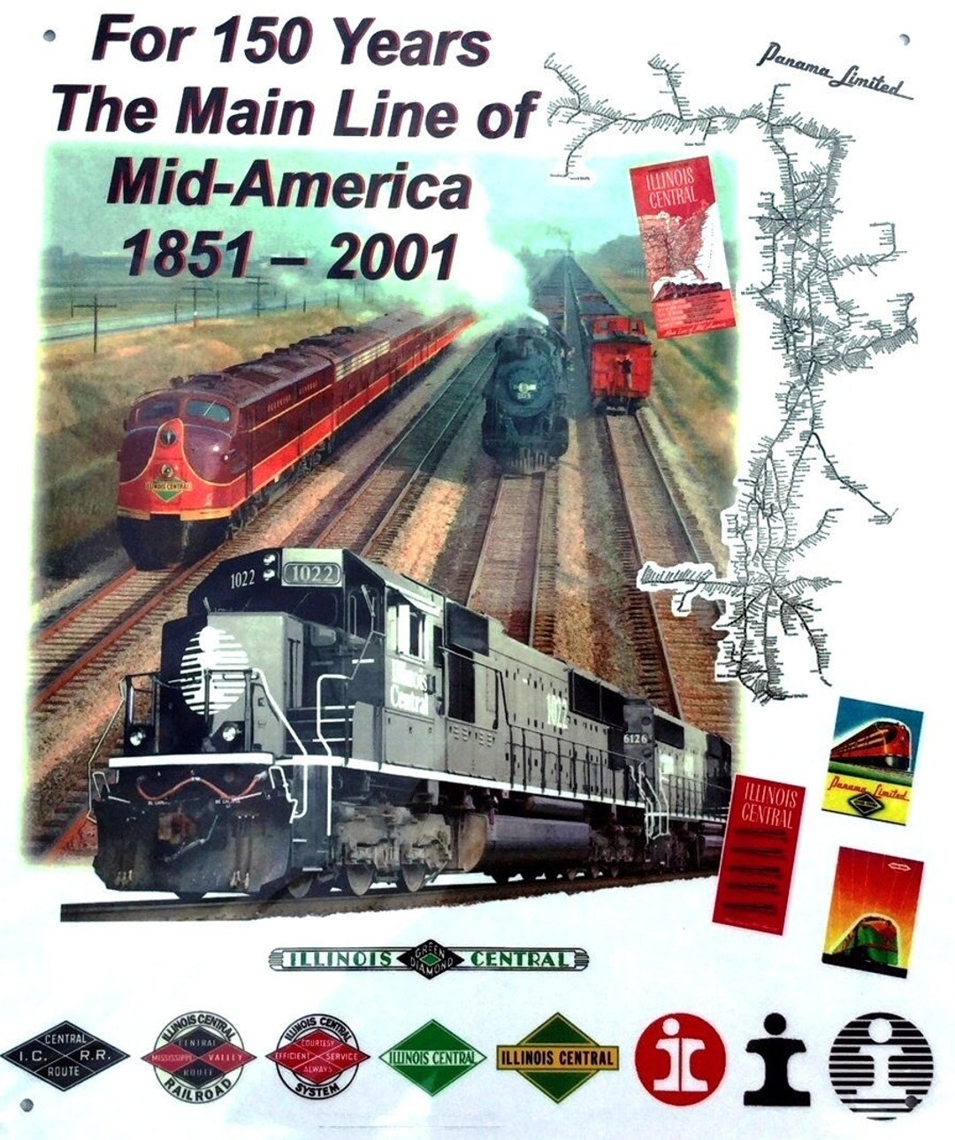 Railroad Tin Sign Illinois Central Railroad 150 Years 1851-2001 ...