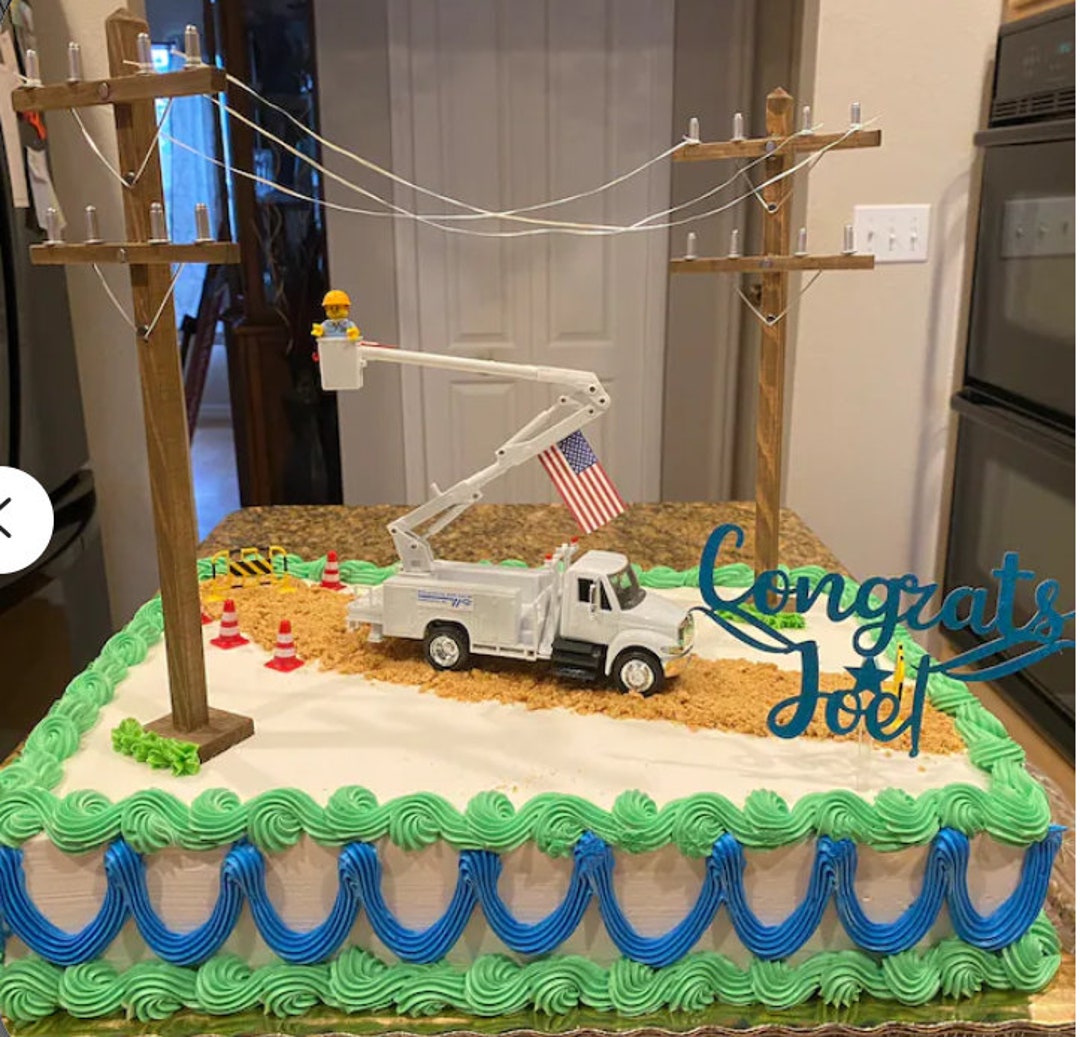 Lineman CAKE DECORATING KIT Truck Utility Poles Construction Barrels ...