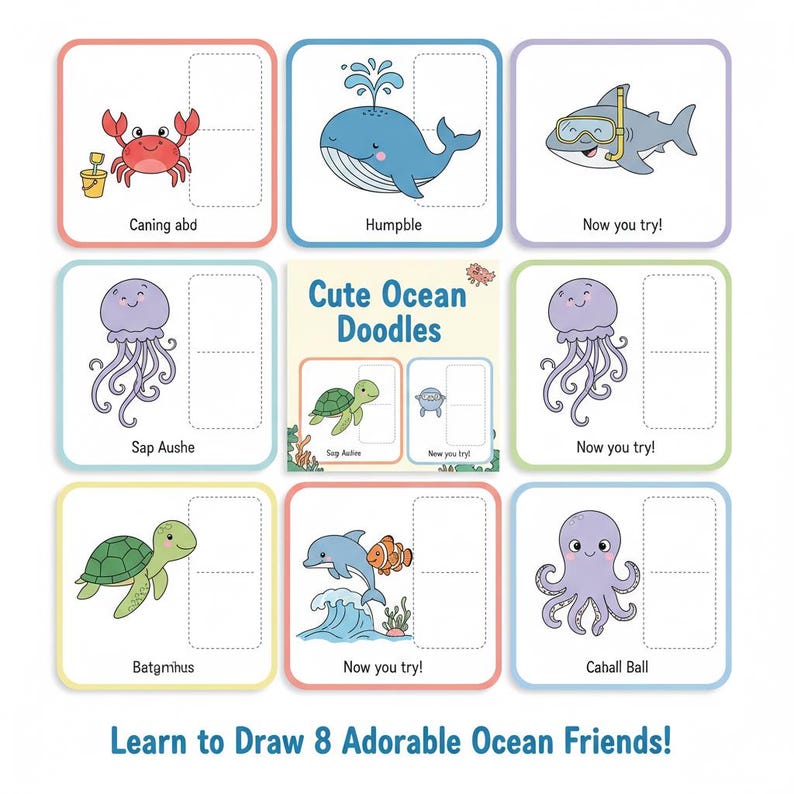 Cute Sea Animals Coloring & Drawing Book | Printable Ocean Creatures ...