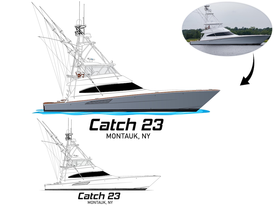 Custom Boat Line Drawing Art / 48hr Turn Around - Full Color and Line ...