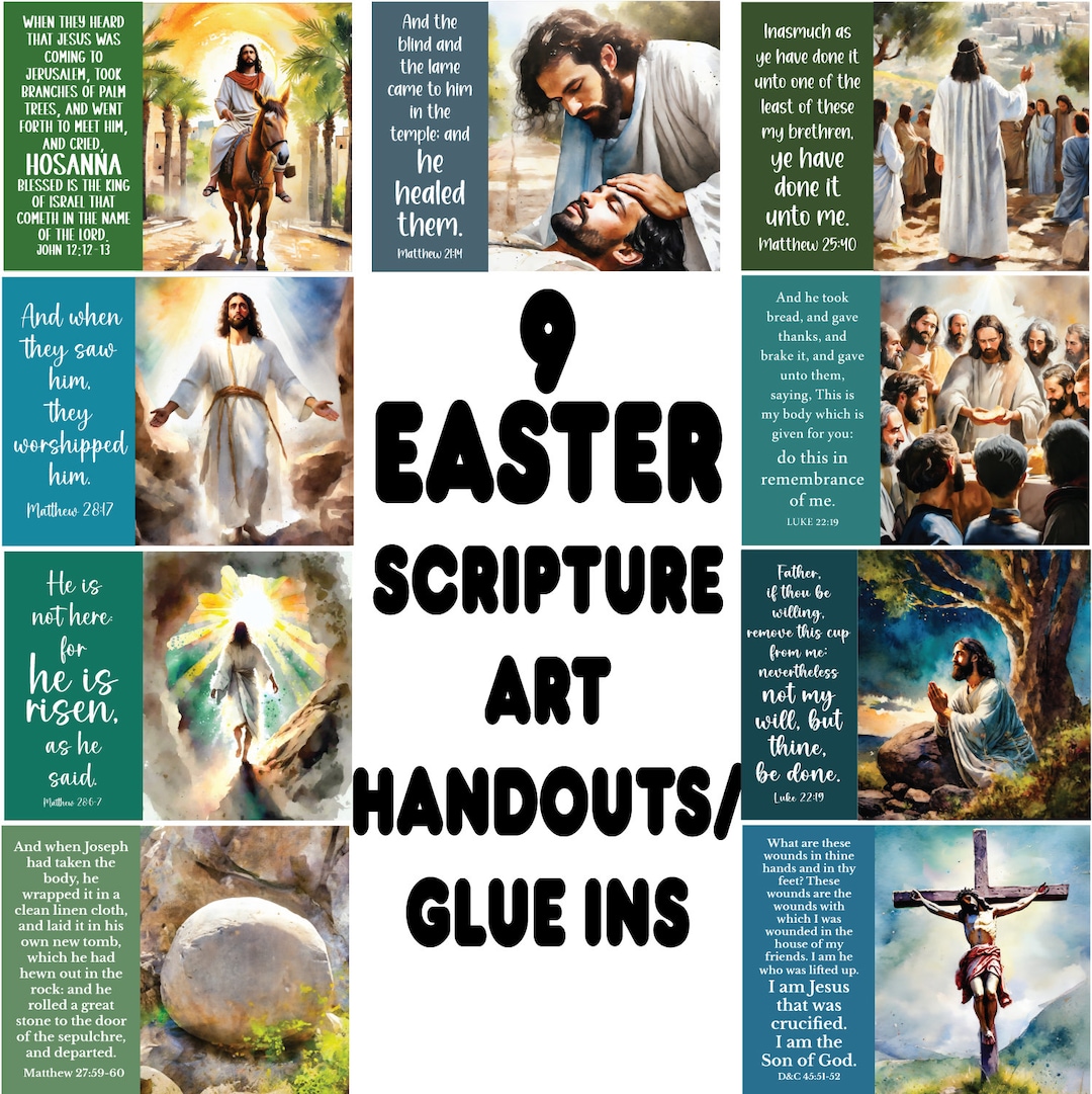 INSTANT DOWNLOAD 9 Easter Scripture Verse Handouts/bible Glue Ins With ...