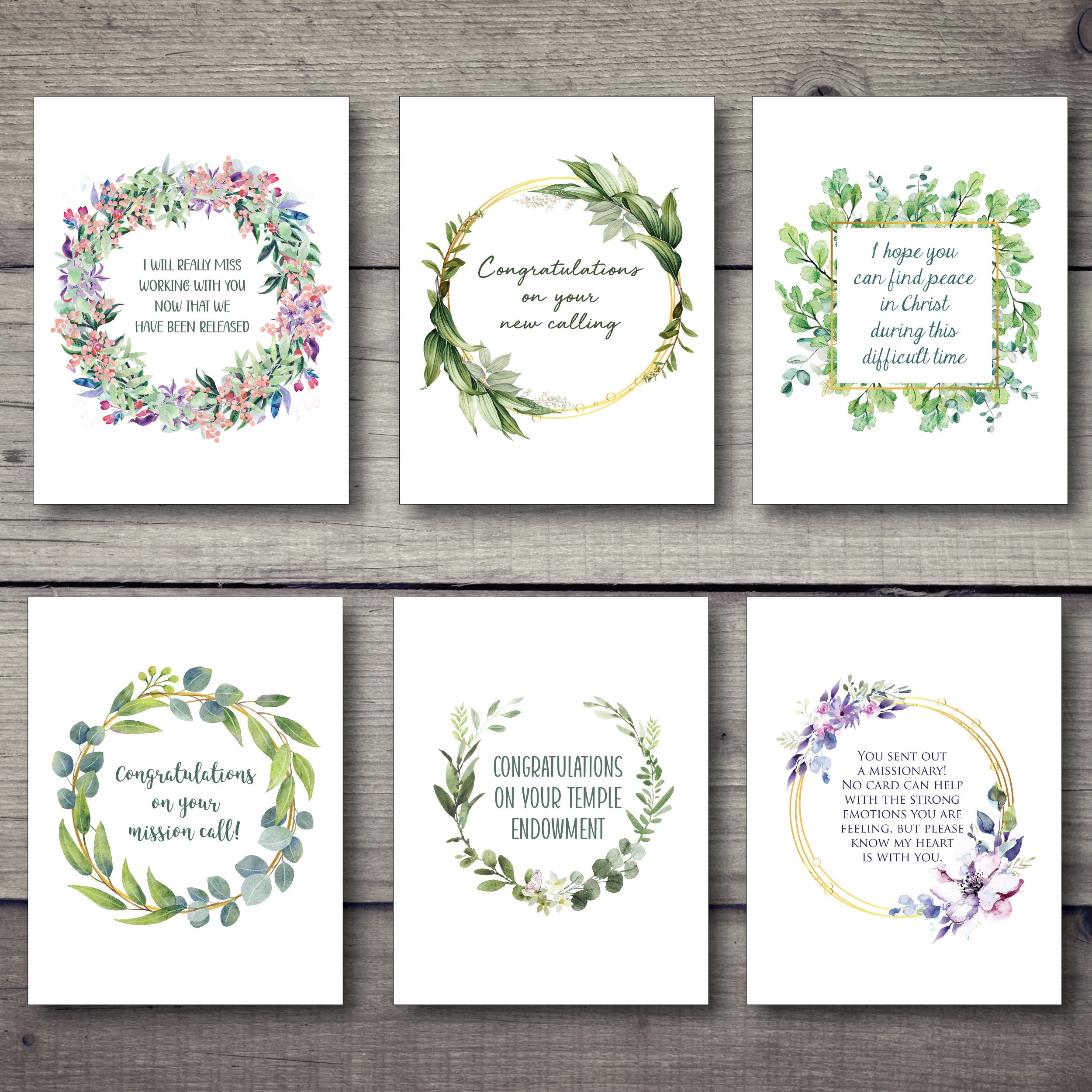 INSTANT DOWNLOAD Set of 6 LDS Greeting Cards Watercolor 2 Size Choices ...