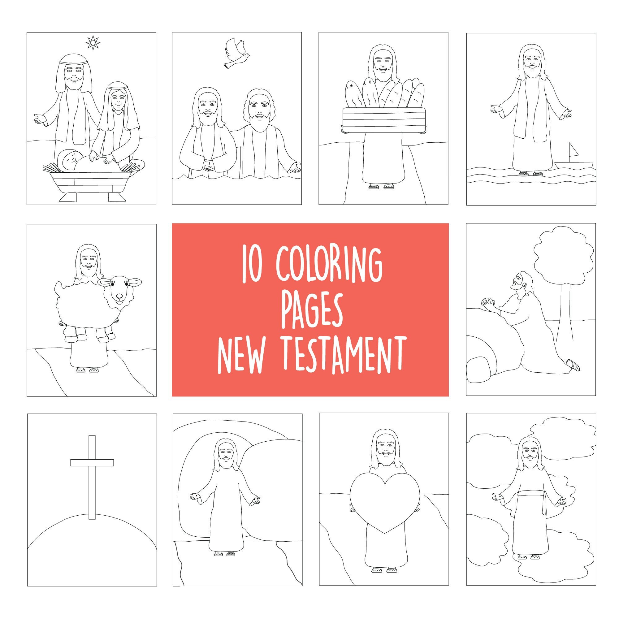 INSTANT DOWNLOAD 10 Full Page Coloring Pages About the Life of Christ ...