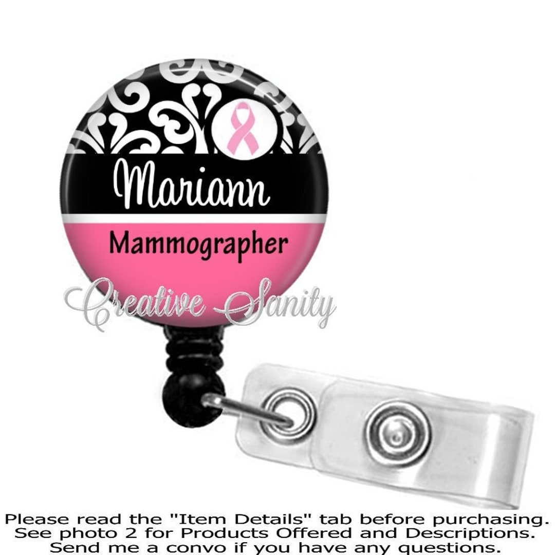 Mammographer Badge Holder, Pink Ribbon Breast Cancer Awareness, Nurse ...