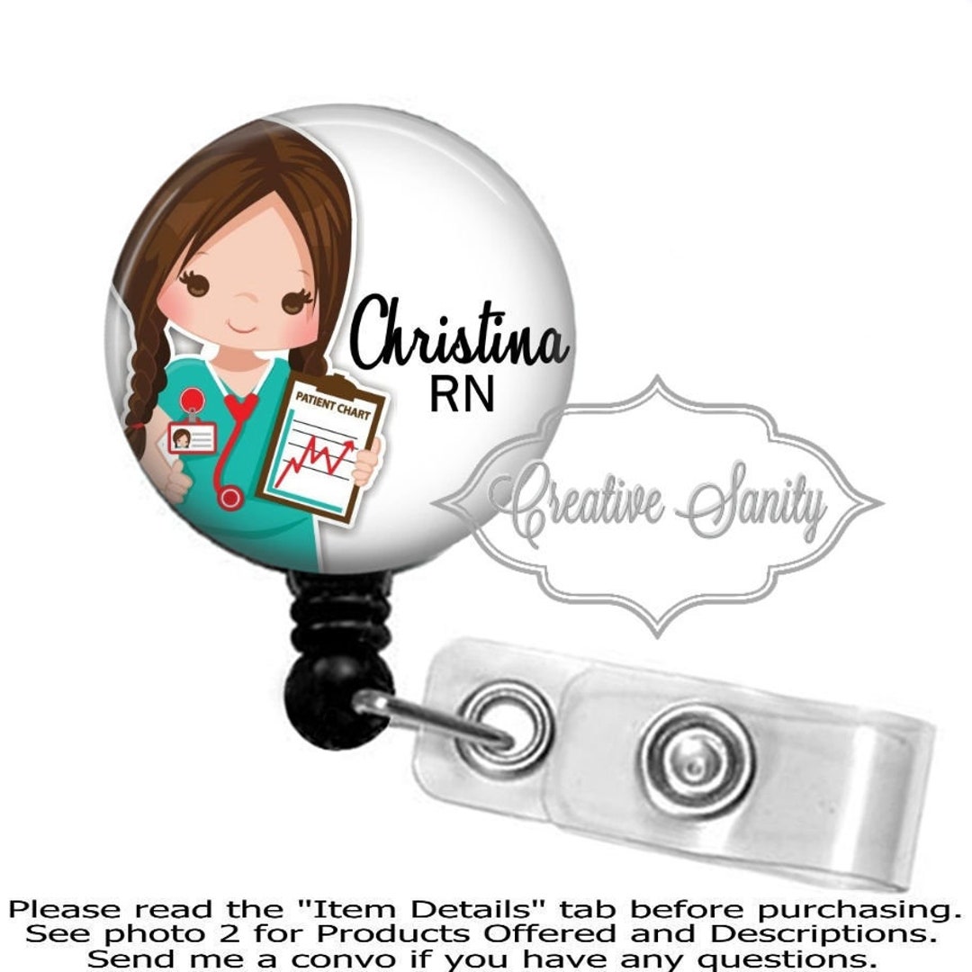 Cartoon Nurse Badge Reel Skin Tone/hair Color Choice - Etsy