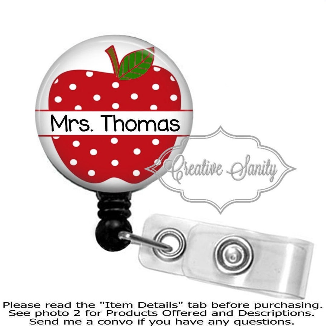 Teacher Red Apple Badge, Red Polka Dot Apple Teacher Badge, Teacher ...