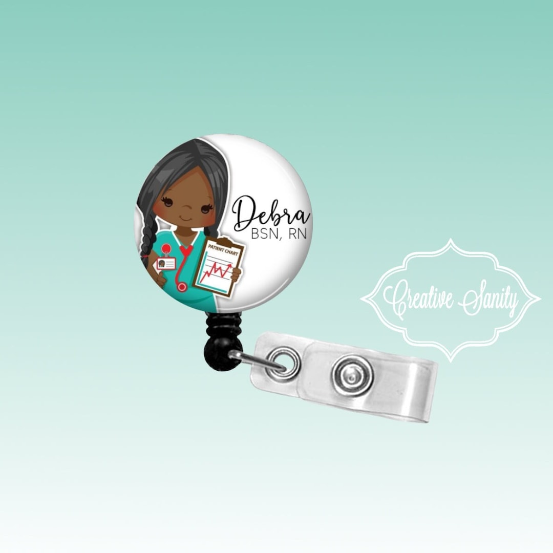 Cartoon Nurse Badge, Skin Tone/hair Color Choice, African American ...