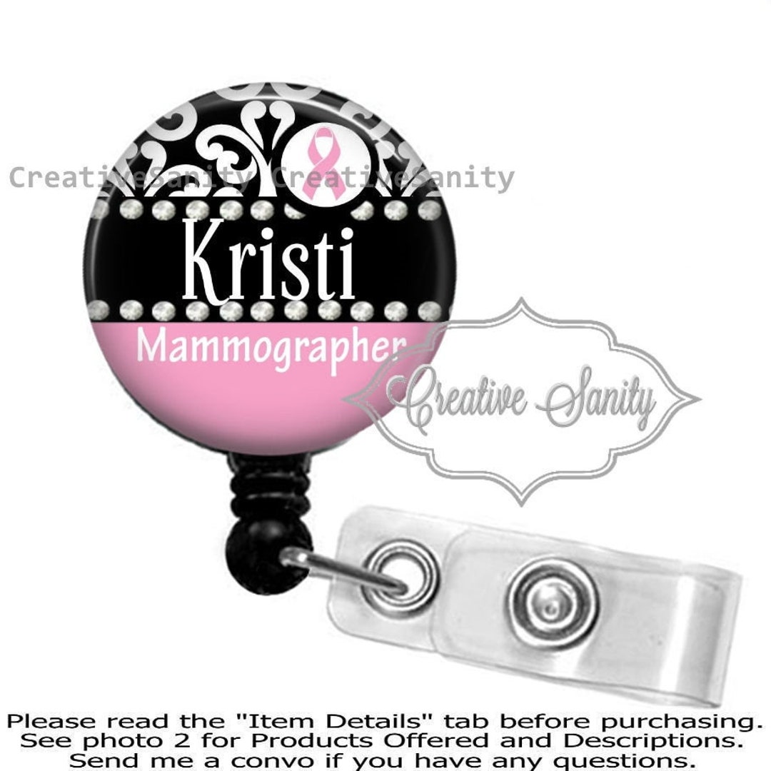 Mammographer Retractable Badge, Pink Ribbon Nurse, Breast Cancer ...