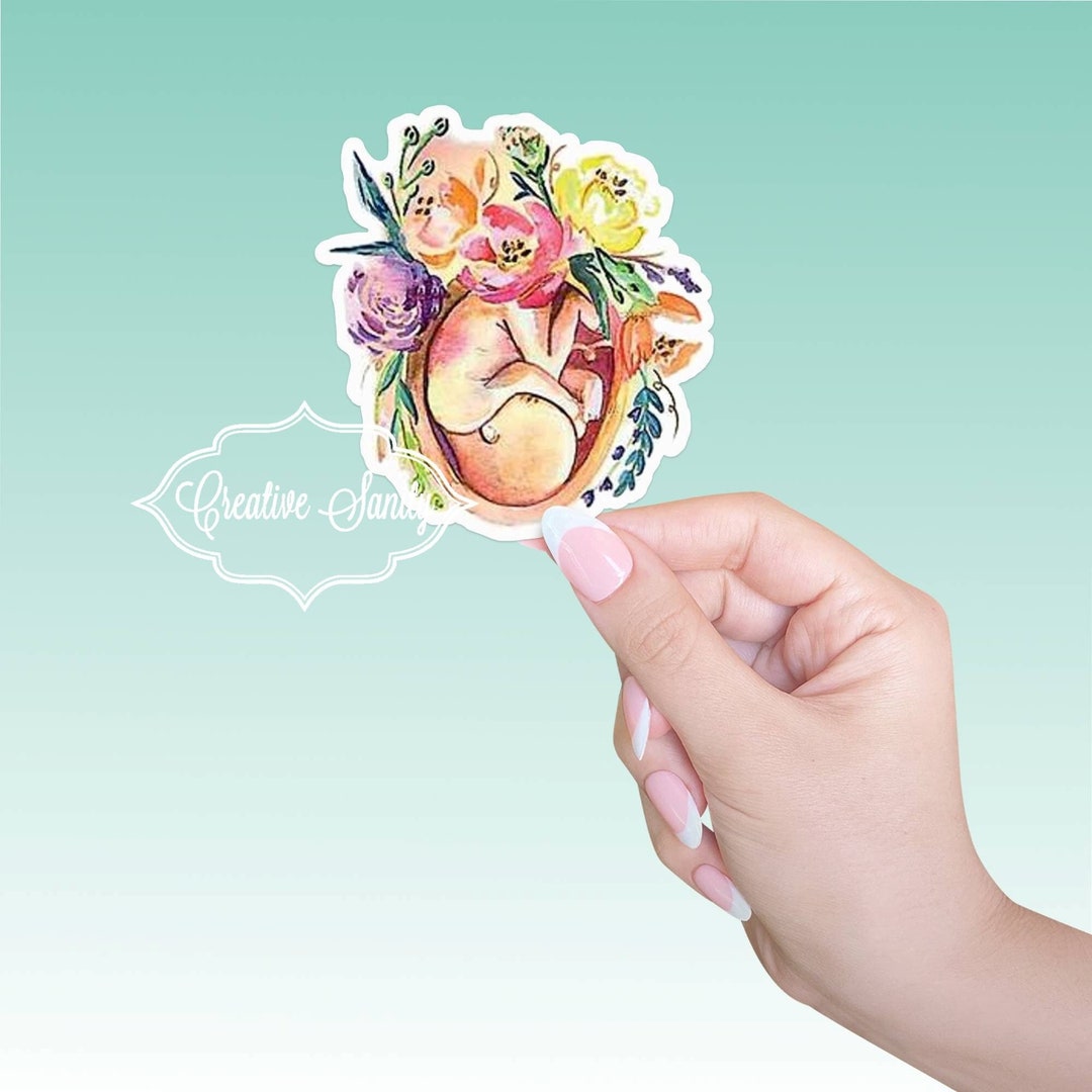 Watercolor Floral Fetus Vinyl Sticker, NICU Nurse Sticker, L&D Nurse ...