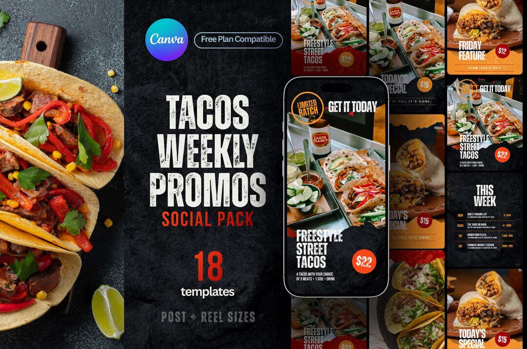 Tacos Weekly Promos Kit Canva Templates | Post in 5 Minutes | Social ...