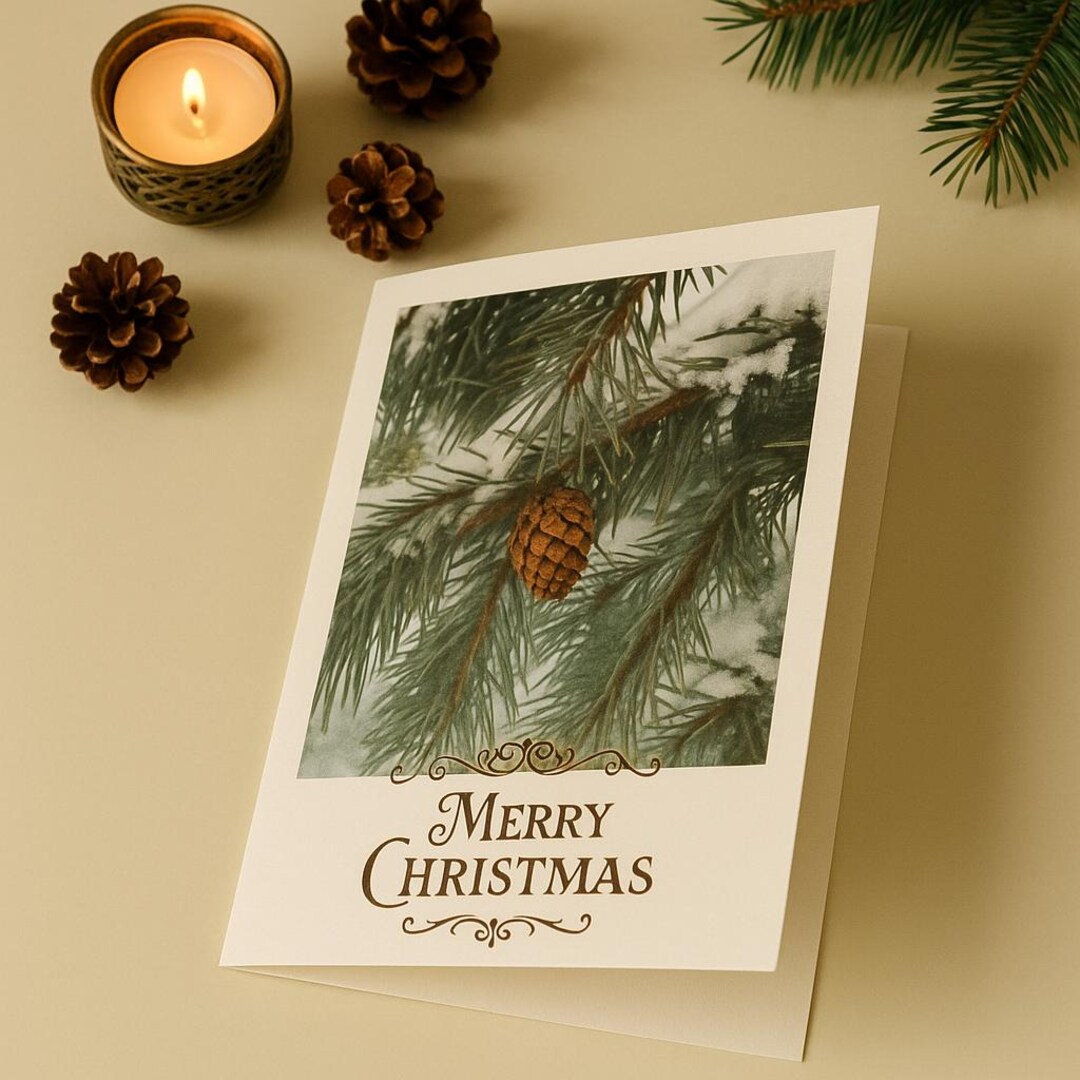 Merry Christmas Pinecone | Winter Holiday Card | Snowy Pine Art Print ...