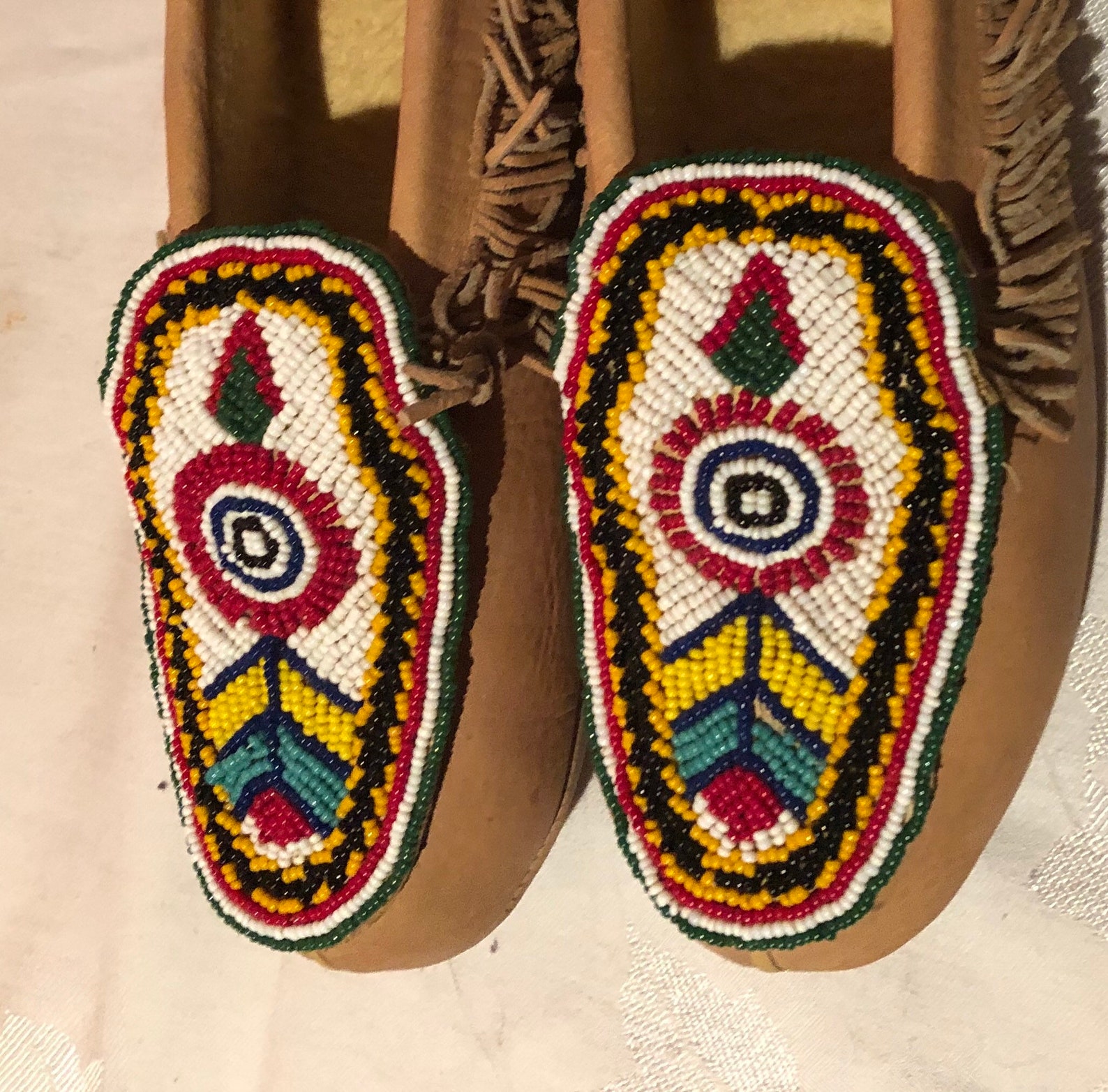 Vintage 50s Indian Beaded Fringe Moccasins Huron Tribe Made in | Etsy