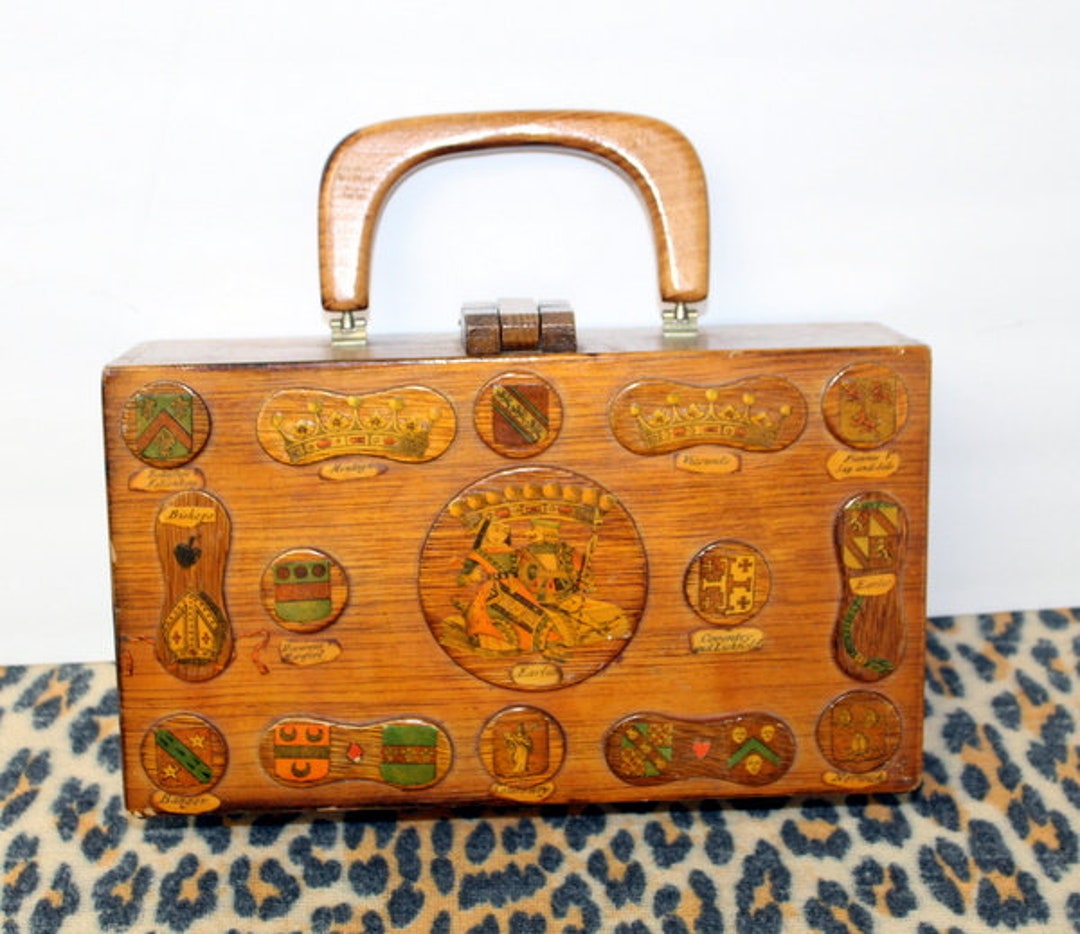 Wood Box Purse Swiss 15th Century Playing Cards Theme Signed Catherine ...