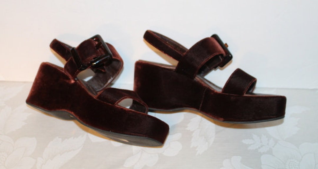 Vintage 70s Platform Velvet Shoes Wedges by Nicolette Montenapoleone - Etsy