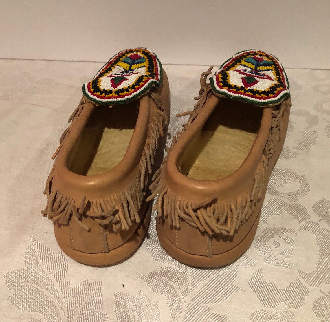 Vintage 50s Indian Beaded Fringe Moccasins Huron Tribe Made In | Etsy