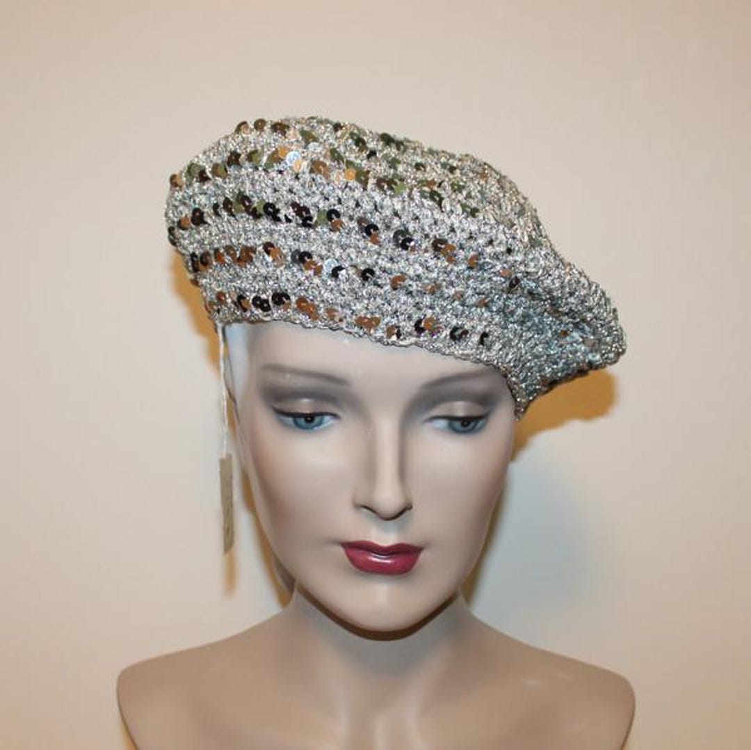Silver Sequin Beret Hat 70s Glam New Old Stock Vintage Elegance ...