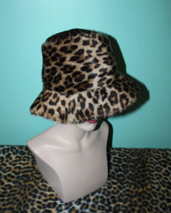 Vintage 60s Leopard Faux Fur Floppy Hat Beatnik Girl … - Gem