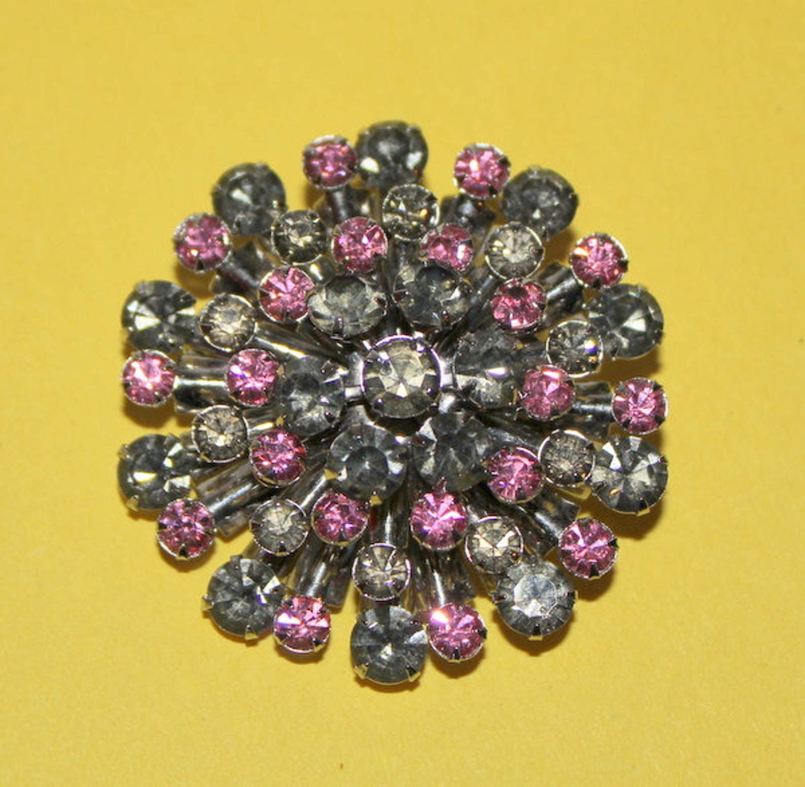 50s Pink Black Starburst Rhinestone Brooch Earrings Set Vintage MCM - Etsy