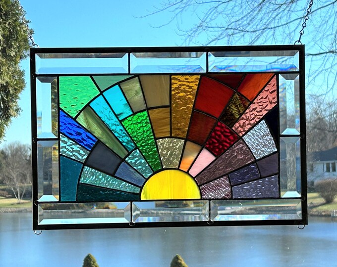 Beveled Stained Glass Panel Window Rainbow Arch Geometric - Etsy
