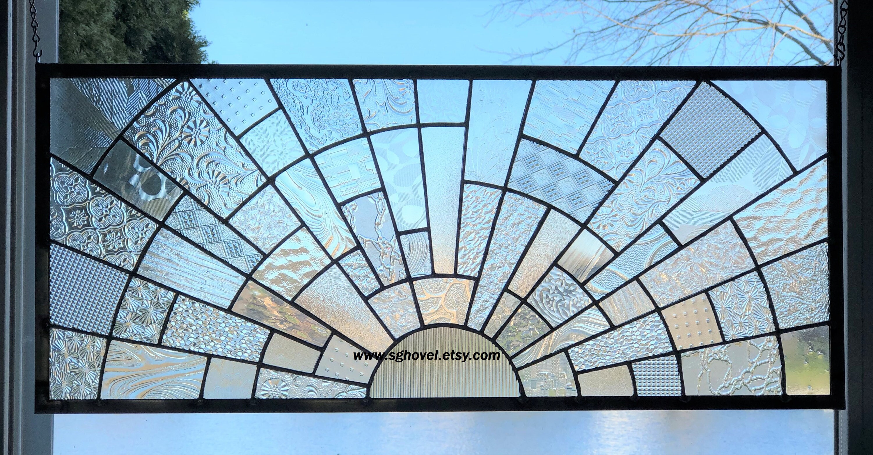 Made to Order Large Stained Glass Window Panel Clear Arch Geometric ...
