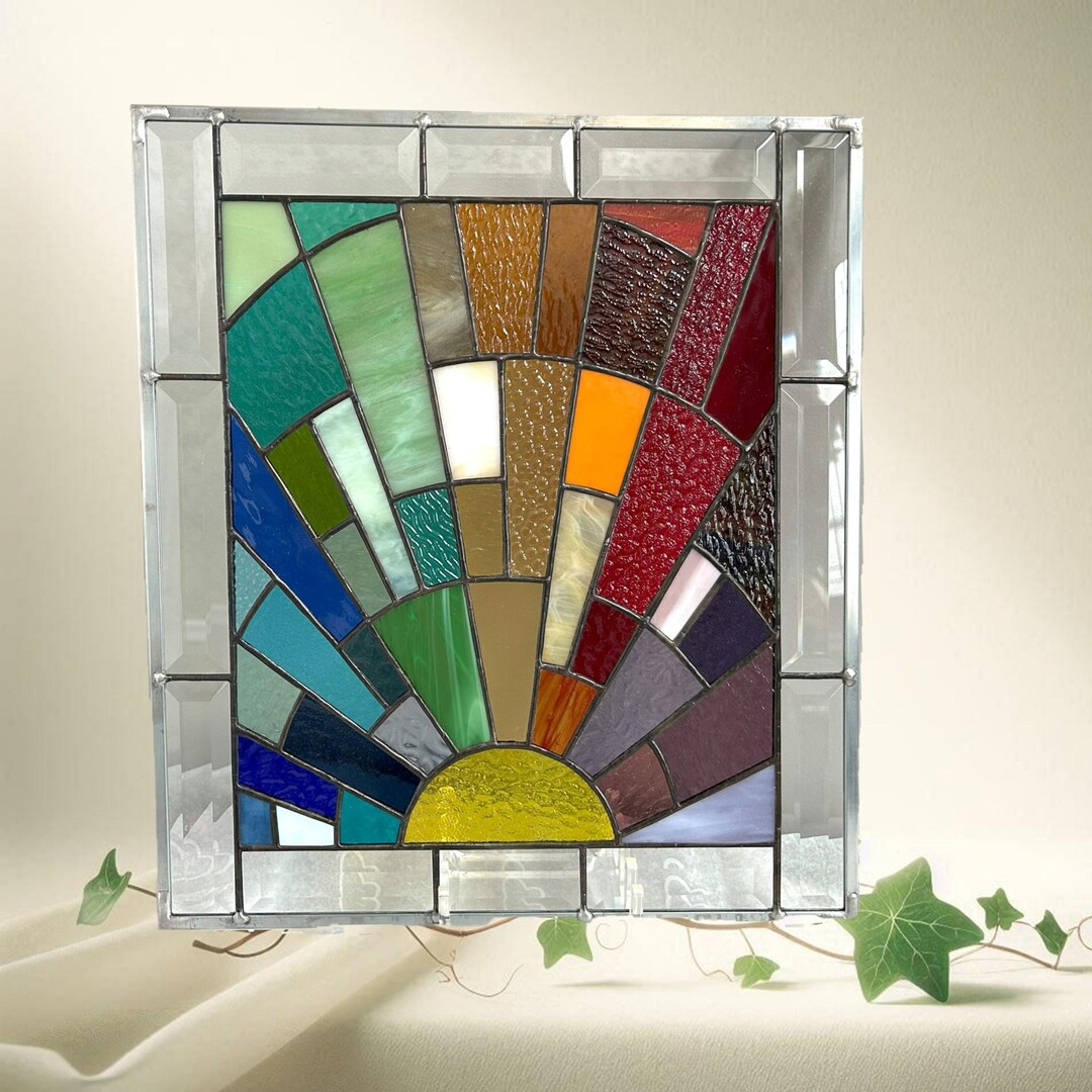 Stained Glass Panel Window Hanging Rainbow Arch Geometric Vertical ...