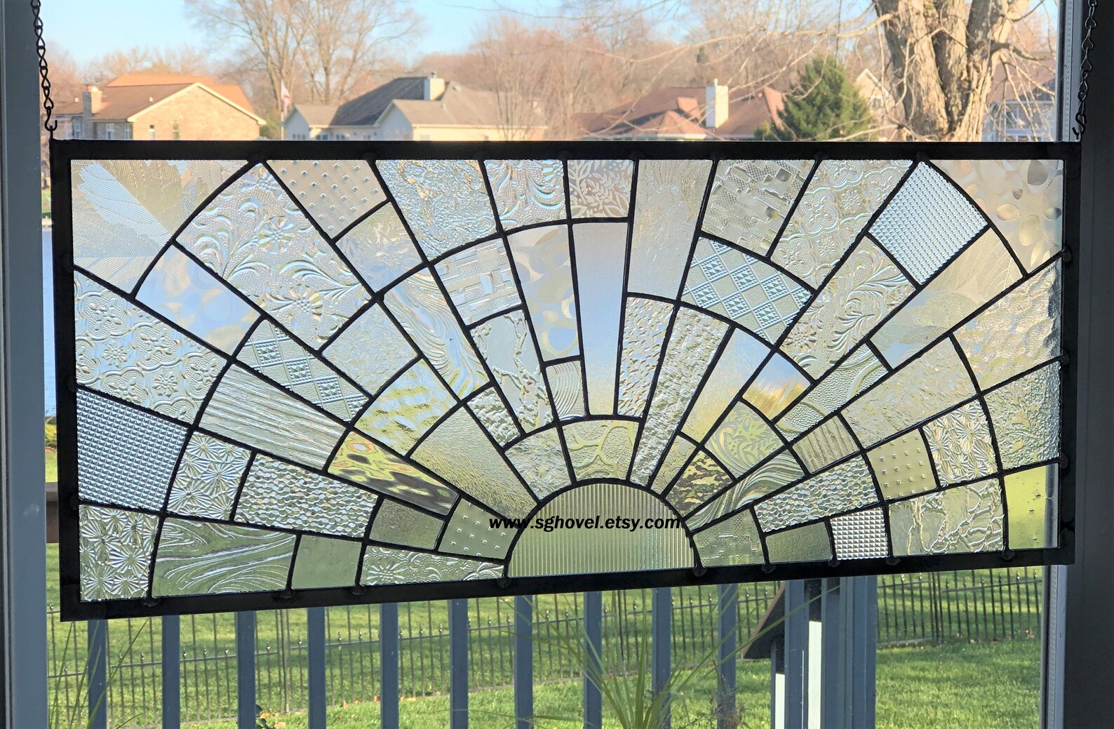 Made to Order Large Stained Glass Window Panel Clear Arch Geometric ...