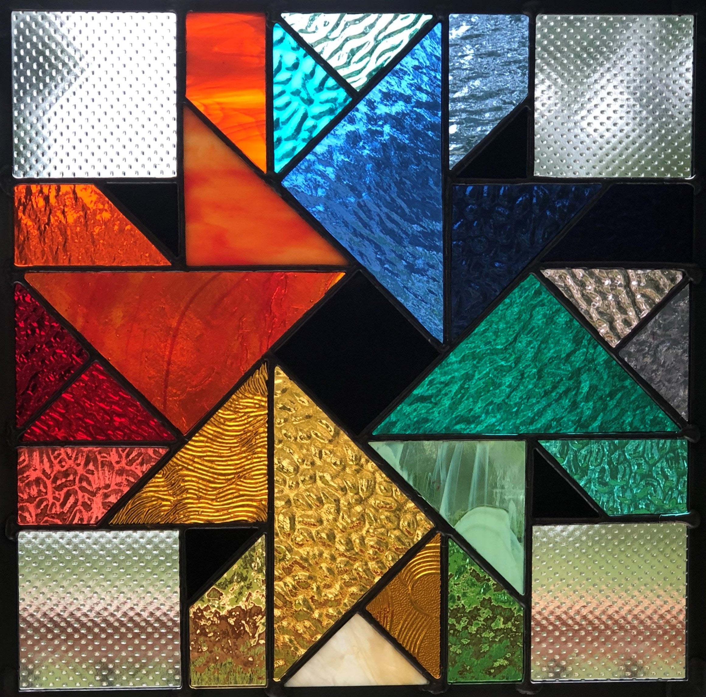 Stained Glass Panel Window Hanging Geometric Triangle Rainbow | Etsy