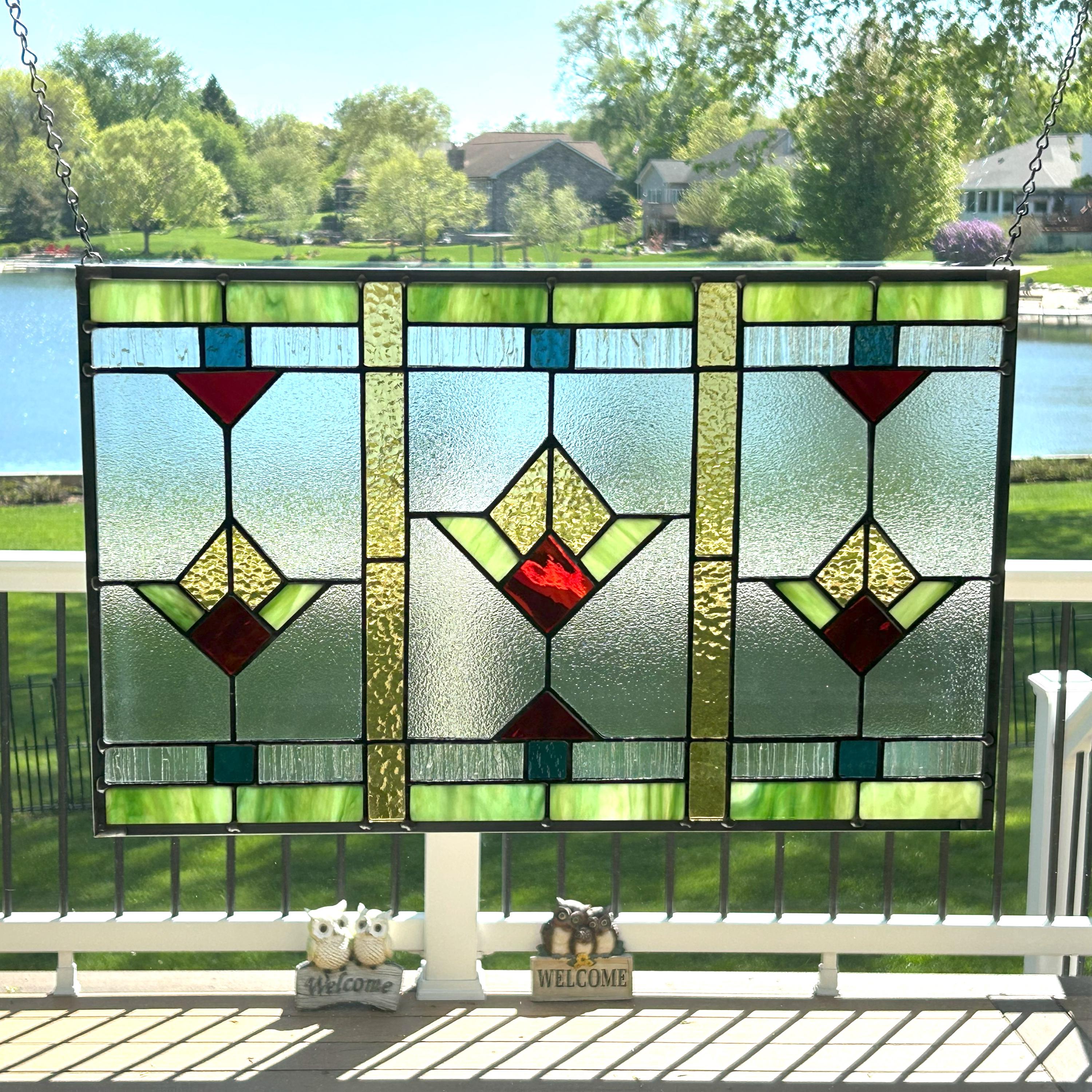 Stained Glass Window Panel: Arts & Crafts Style Floral Design 20 5/8 X ...