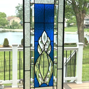 Victorian Stained Glass Window Panel Blue & Clear Beveled Glass 0543 24 ...
